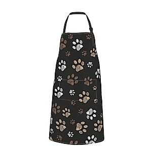 Cute Dog Grooming Apron Waterproof Animals Colorful Dog Paws Apron With 2 Pockets & Adjustable Neck Chef Aprons Bibs For Grooming Kitchen Cooking Baking Painting Gardening