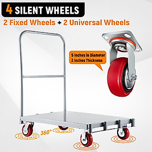 GarveeTech Drywall Cart Steel Panel Truck, 2 in 1 Heavy Duty Flatbed Carts with Wheels, Platform Flat Bed Cart with 2200 Lbs Capacity, 2 Swivel Casters, 1 Front and 2 Side Handrails