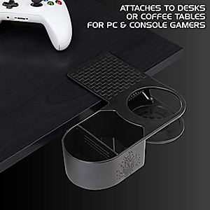 ENHANCE Clip On Desk Cup Holder - Desktop Organizer Clamp, Water Bottle Holder, Remote Holder - Home Office Desk Accessories - Drink & Food Storage with Metal Spring - Holds Phones, Office Supplies