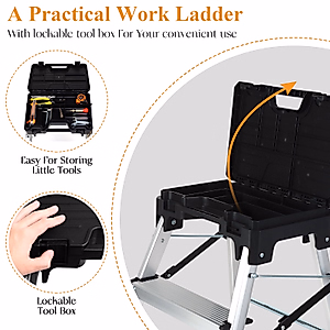Mesjaedr Two Step Ladder, Folding Aluminum Step Stool with Wide Pedal & Built-in Tool Box, 330 lbs Capacity Sturdy&Portable 2 Step Ladder for Home Kitchen, Bedroom, Office, Library, Workplace
