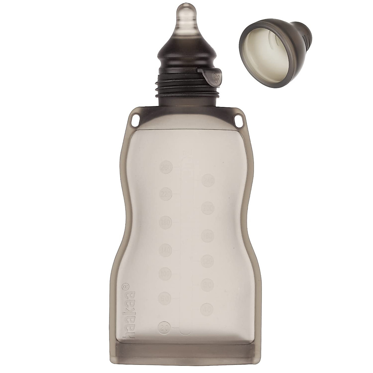 haakaa Silicone Breast Milk Storage & Feeding Bags (9oz,1pcs with Teat) - Soft & Washable Baby Feeding Pouch, Squeezable Baby Food Storage Bag for Self-Feed