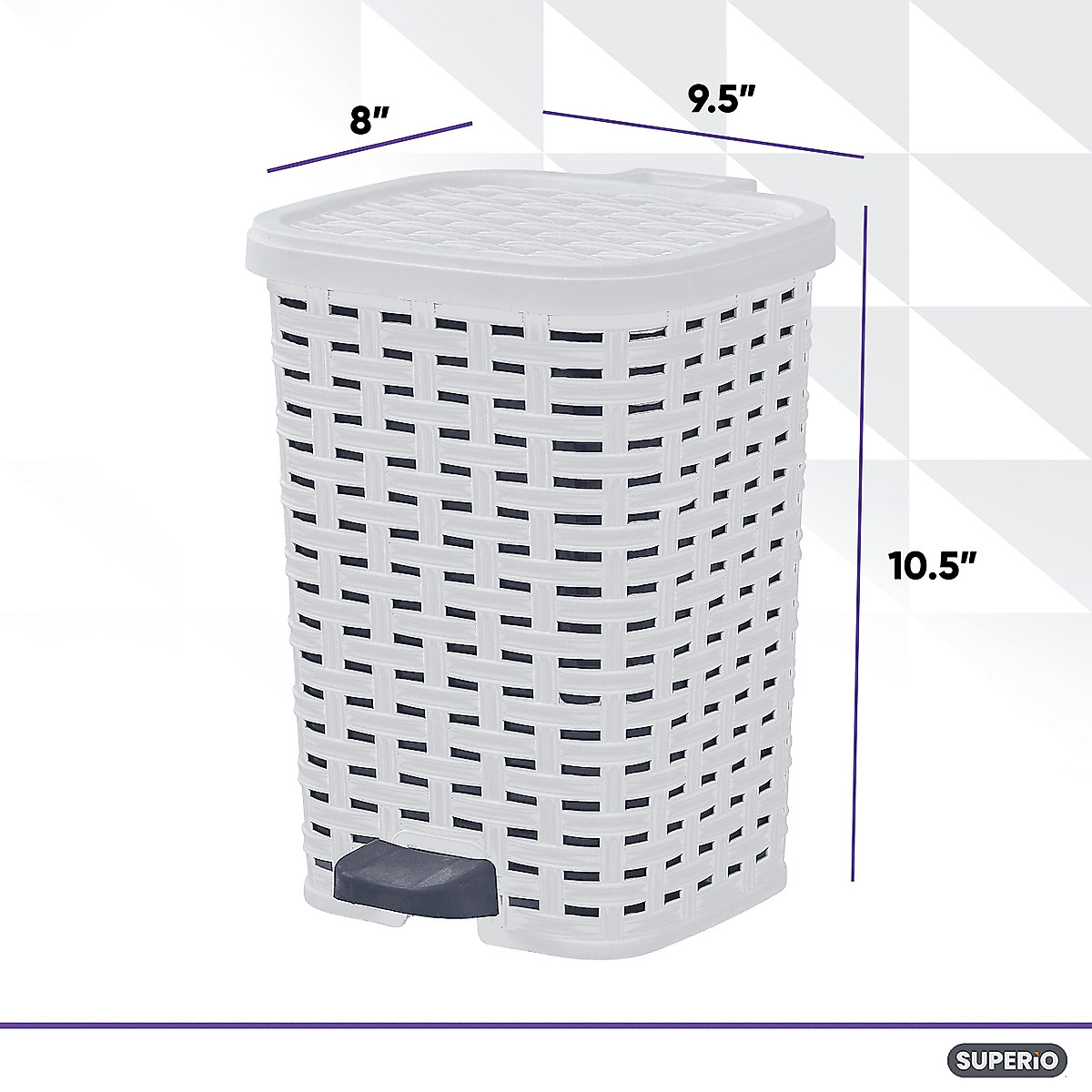 Superio Square Pedal Trash Can 7.5 Qt Ivory Beige - Wicker Style Compact Trash Can for Small Spaces, Small Trash Bin Rattan Look