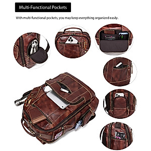 LANNSYNE Full Grain Leather Backpack For Men, Fits 16" Laptop, Coffee