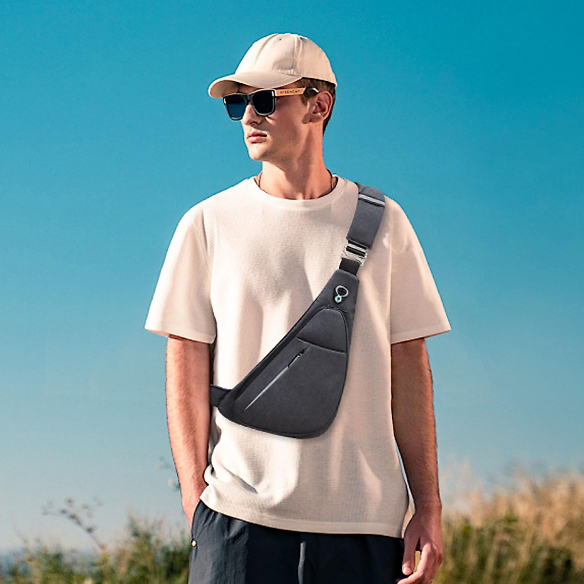 Sling Bag Slim Waterproof Shoulder Backpack For Travel Hiking Anti-Thief Crossbody Chest Daypack Personal Pocket Bag (Black for Right Hand User)