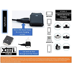 Xtenzi Charging Converter 30 Pin Pass Through Adapter XT12V5 Compatible with iPod iPhone iPad Car Vehicle