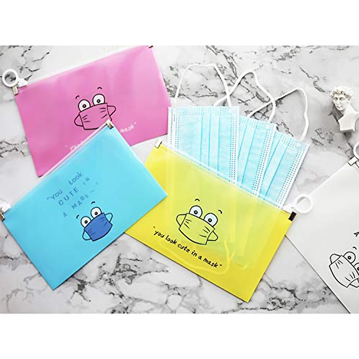 8 Pieces Plastic Face Covering Organizer Reusable Keeper Folder Portable Face Covering Storage Bag Storage Pouch Clip with Zipper