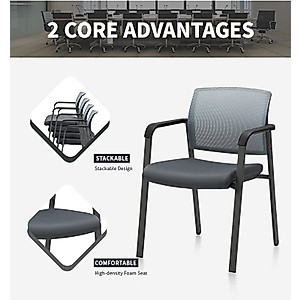 CLATINA Guest Reception Stacking Office Chairs with Arm, Mesh Back Waiting Room Chair with Upholstered Fabric Seat and Ergonomic Lumbar Support for Office Conference School Church, Grey