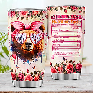 Mama Bear Nutrition Facts, Cups Handle Mother Women Mothers For Funny Coffee Tumblers Insulated Mom Day, Tumbler 20 Oz With Lid And Straw, Mama Bear Gifts