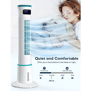 43-INCH Evaporative Air Cooler, BREEZEWELL Windowless Air Conditioner Portable for Room, 70°Oscillating Cooling Fan w/LED Screen, 15H Timer & Remote, 4 Modes & 3 Speeds, Air Cooler for Bedroom Office