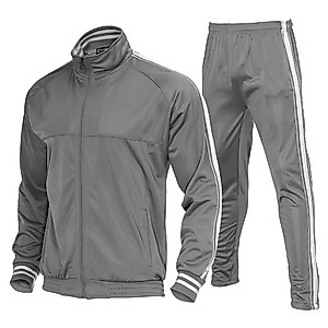 R RAMBLER 1985 Zusmen Mens Athletic 2 Piece Tracksuit Sets Casual Jogging Suits Full Zip Sports Set Stand-up collar Sweatsuit fo Men Gray3XL