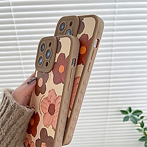 Cute Flower Camera Lens Phone Case for iPhone 14 Pro Cover Lovely Floral Side Frame Design Silicone Protective Cases for Apple 14 Pro - Brown