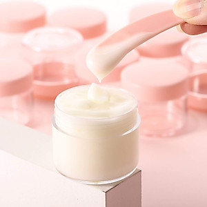 100 Pcs 20g Plastic Sample Cosmetic Containers with Lids and 10 Pcs Mini Makeup Spatula，Refillable Cosmetic Jars Lip Scrub Containers for Skincare - Pink