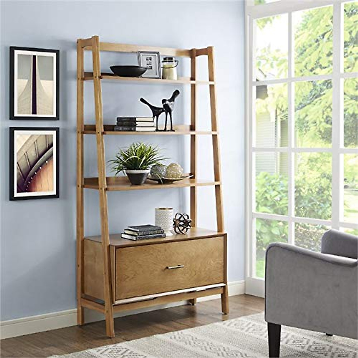 Allora 38" 4 Shelf Ladder Bookcase in Acorn