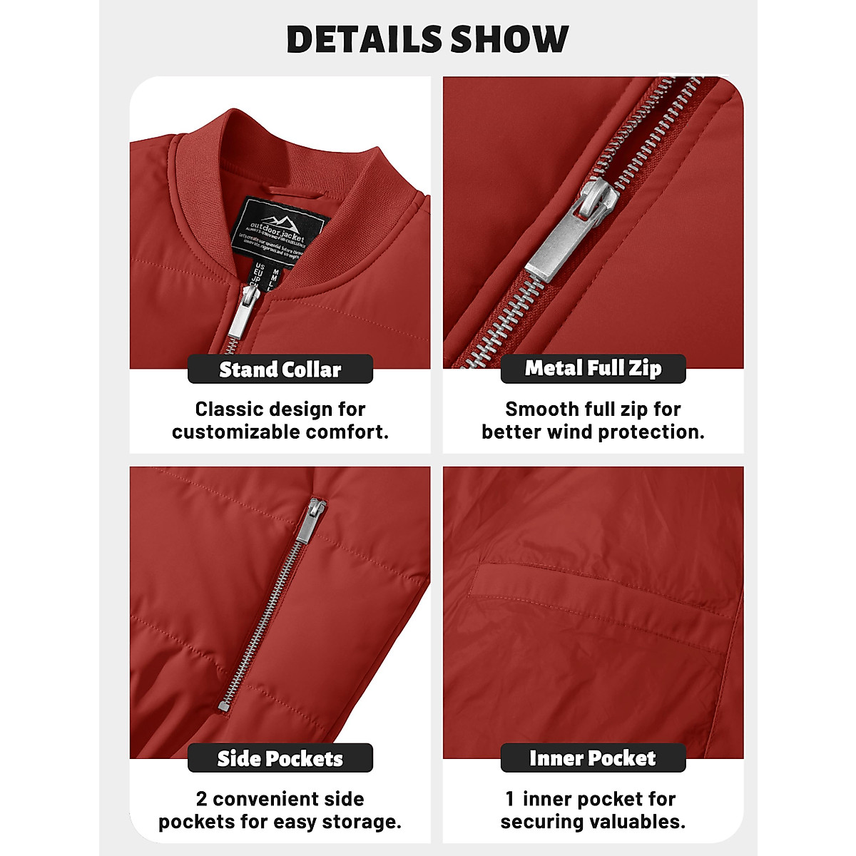 TACVASEN Bomber Jacket Men Work Casual Varsity Lightweight Winter Warm Jackets for Men