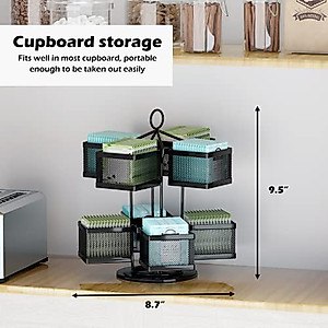 COVAODQ Tea Bag Organizer Tea Bag Storage Holder Spinning Carousel with 8 Compartments, Tea Bag Holder Black