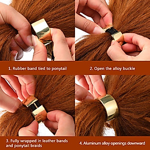 Yaomiao 3 Pieces Metal Circle Hair Cuff Elastic Hair Band Ties Ponytail Holder Rope Accessory for Women Girls, 3 Styles(Gold)