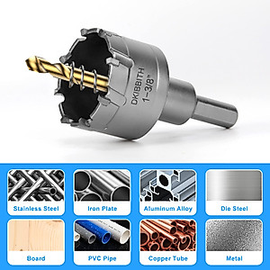 Carbide Hole Saw Kit, TCT Hole Saw Set Heavy Duty for 9 Precise Holes in Stainless Steel Hard Metal,Size 5/8” 3/4” 7/8” 1” 1-1/8” 1-1/4” 1-3/8” 1-1/2” 2”, 9 Extra Pilot Bits in Carrying Case