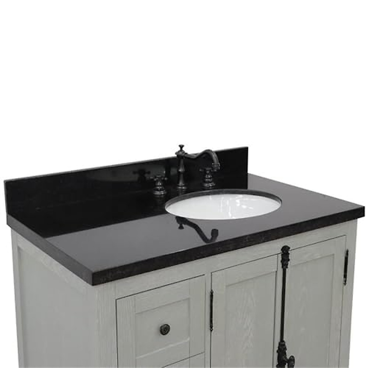 Plantation Solid Wood Vanity with Right Oval Sink in Gray Ash/Black
