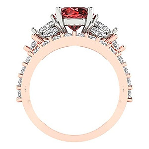 Clara Pucci 2.82ct Round cut Solitaire 3 stone Natural Red Garnet Designer Art Deco Statement Wedding Ring Band Set 18K Rose White Gold 6