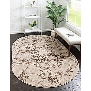 Unique Loom Oasis Collection Area Rug - Breeze (8' x 10' Oval, Brown/ Beige)