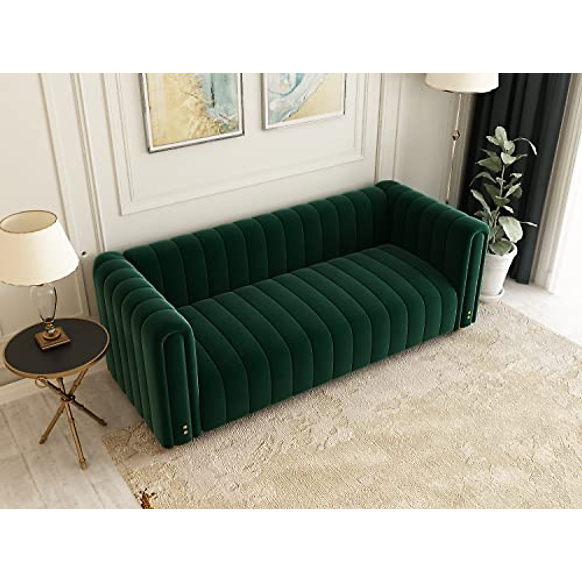 STORFENBOR 82" Velvet Sofa, Modern Living Room Couch with Soft Cushion & Firm Lges, 3 People 750LBs Bearing Capacity Sofa for Bedroom Apartment Office (Green)