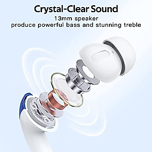 TAGRY Bluetooth Headphones True Wireless Earbuds 60H Playback LED Power Display Earphones with Wireless Charging Case IPX5 Waterproof in-Ear Earbuds with Mic for TV Smart Phone Computer Laptop Sports