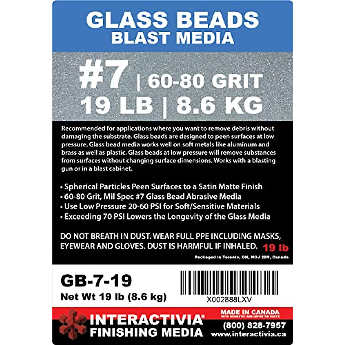#7 Glass Beads - 19 lb or 8.6 kg - Blasting Abrasive Media (Fine) 60-80 Mesh or Grit - Spec No 7 for Blast Cabinets Or Sand Blasting Guns - Small Beads for Cleaning and Finishing