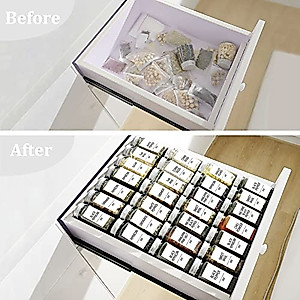 Churboro Spice Drawer Organizer with 36 Spice Jars, 3 Types of Spice Labels, Funnel, Chalk Pen- 4 Tiers Spice Rack Organizer Insert for Kitchen Drawer, Drawer Seasoning Rack, Large