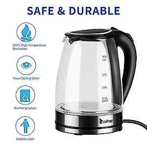 Electric Kettle with Glas,Electric Glass Kettle and Tea Maker with Temperature Controls 110V 1500W 1.8L Glass Electric Kettle with Filter, Stainless Steel Lid & Bottom