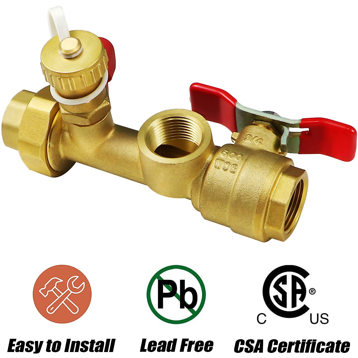 3/4 Inch IPS Isolator Tankless Water Heater Service Valve Kit with Pressure Relief Valve, Clean Brass, 3/4 Inch Service Installation Valve for rheem,rinai,ecosmart,navien,noritz,takagi,bosch