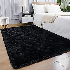 AROGAN Luxury Soft Area Rugs for Bedroom Living Room Plush Shag Rug 4x6 Feet, Black Fluffy Rug for Kids Girls Playroom Dorm Room, Shag Shag Fuzzy Carpets Plush Rug for Teen Room Nursery Decor