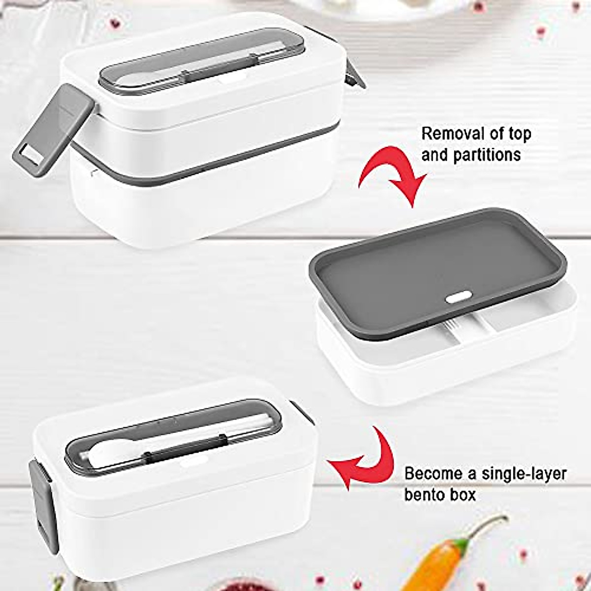 NatraProw Bento Lunch Box for Adults, 2 Layers Stackable Lunch Container, 1600ml Large bento Box for Adults, Built-in Utensils, Microwave Safe Bento Boxes, Leakproof, BPA Free, White