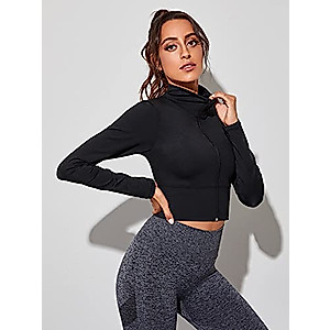 SOLY HUX Women's Lightweight Full Zip Athletic Long Sleeve Crop Running Workout Yoga Sportwear Jacket Black S