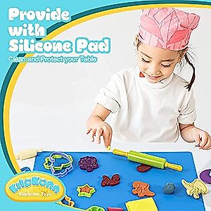 Kilpkonn Dough Tool Kit for Kids, 41Pcs Dough Accessories Molds, Shape, Scissors, Rolling Pin, Dough Mat with Storage Bag, Party Pack Playset for Toddlers Girls Boys