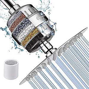 NearMoon Shower Head and 15 Stage Shower Filter Combo, High Pressure Filtered Showerhead for Hard Water, Improves the Condition of Your Skin, Hair - 1 Replaceable Filter Cartridge (8 Inch, Chrome)