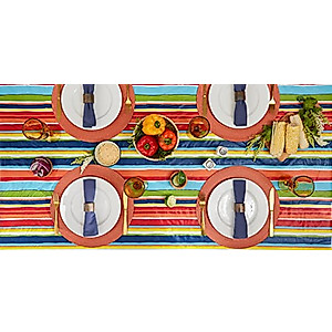DII Vinyl Tabletop Collection Indoor/Outdoor Spill-Proof Flannel Backed Tablecloth, Rectangle, 60x102, Summer Stripe