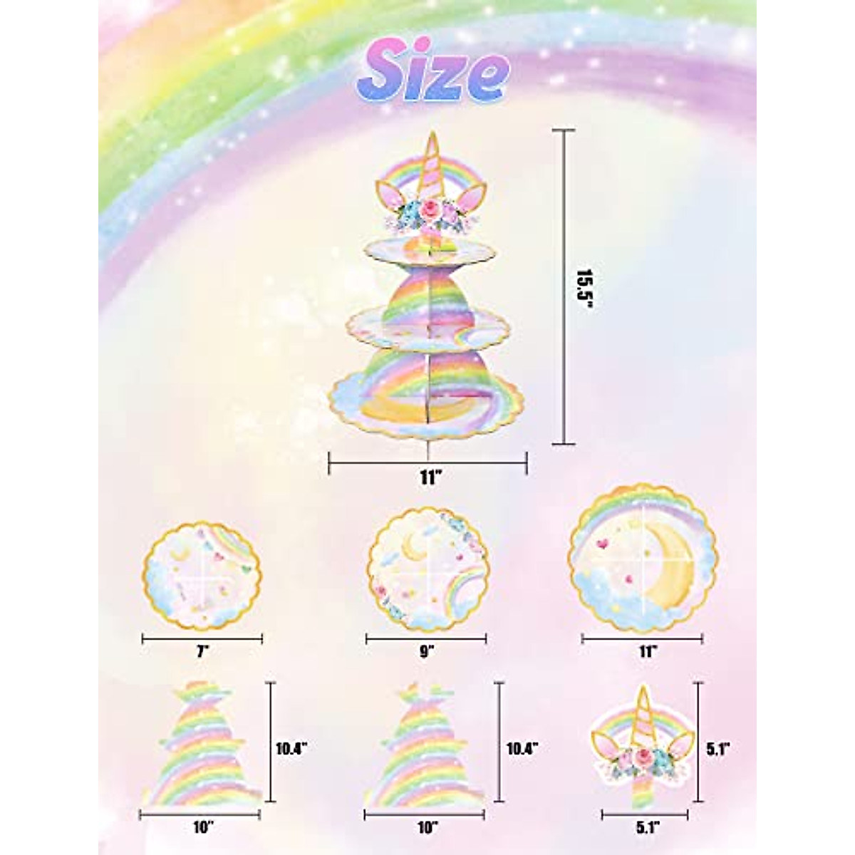 Unicorn Cupcake Stand - Unicorn Birthday Party Decorations for Girls Kids 3-Tier Cardboard Cupcake Stand Dessert Tower Holder Round Serving Tray Stand Unicorn Horn Theme Baby Shower Party Supplies