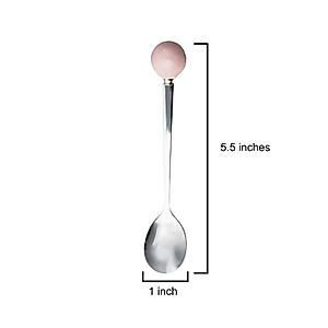 Stainless Steel Coffee Spoon,Teaspoon,Sugar Spoon,Korean Dessert Spoon with Ceramic Ball, Spoons 4 Pieces 5.5 Inches Pink