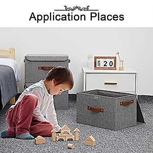 Storage Bins with Lids 3 Pack,WLFRHD Fabric Storage Baskets for Shelves,Collapsible Storage Boxes with Lids Decorative Fabric Storage Bins 15"x10"x10",Closet Storage Organizer Containers for Home Bedroom Nursery Toy,Grey