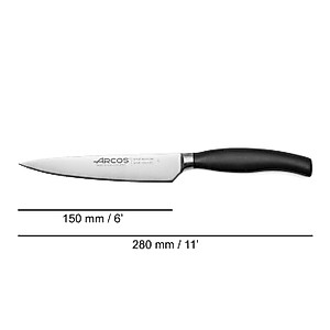 ARCOS Forged Kitchen Knife Set 3 Pieces (Paring Knife + Kitchen Knife + Chef's Knife). Stainless Steel Forged Nitrum. Polypropylene POM Handle. Series Clara. Black Color
