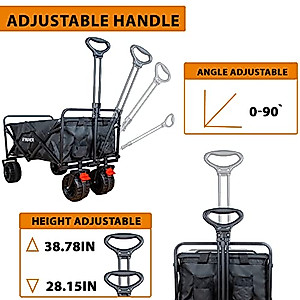 SKYMANOR Collapsible Wagon Cart Utility Beach Cart with Big All-Terrain Wheels for Sand with Cargo Straps Foldable Heavy Duty Beach Wagon for Outdoor Garden Camping Shopping (Black)