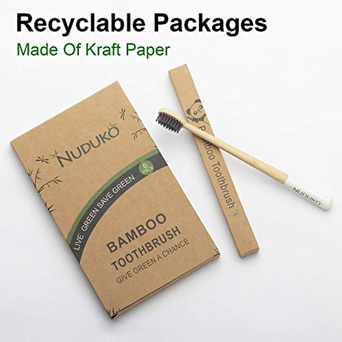 Biodegradable Bamboo Toothbrush, Natural Charcoal toothbrushes Soft Bristle Toothbrush Eco-Friendly Sustainable Toothbrush BPA Free Organic Compostable Travel Toothbrushes Wooden toothbrushes, 6 Pack
