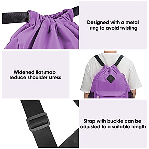 WANDF Drawstring Backpack Sports Gym Bag with Shoes Compartment, Water-Resistant String Backpack Cinch for Women Men(Large,Purple)