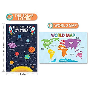 Hadley Designs 4 Alphabet, Map of United States, World Map, Solar System, ABC Posters Toddlers Wall Decor, Planets For Kid, US Map Laminated Kindergarten Classroom Prek Homeschool Supplies 11x17