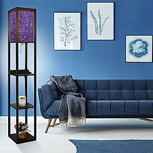 Abstract Stained Glass Mosaic Purple Violet Floor Lamp with Shelves USB Ports & Power Outlet Linen Fabric Shade Corner Standing Lamp for Living Room