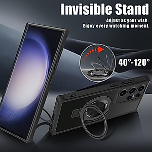 Samsung Galaxy S23 Ultra Case Compatible with MagSafe,Magnetic Ring Holder, Invisible Kickstand,Shockproof Military Grade Drop Protection,Matte Transparent Cover for S23 Ultra Cases,Black