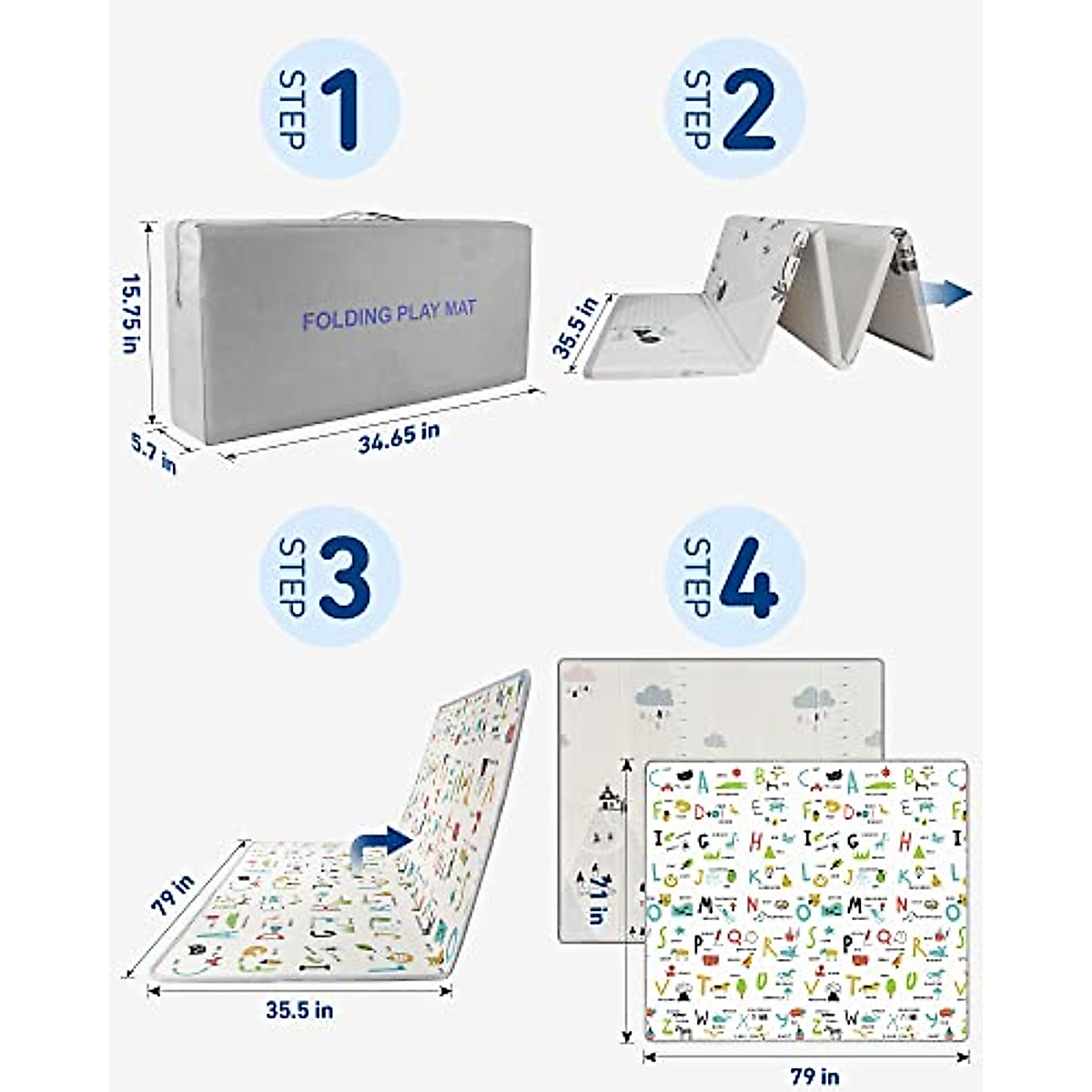 Baby Play Mat 79" X 71",Reversible Waterproof Foldable Foam Floor Playmat for Kids Toddlers, Extra Large Anti- Slip Baby Crawling Mat