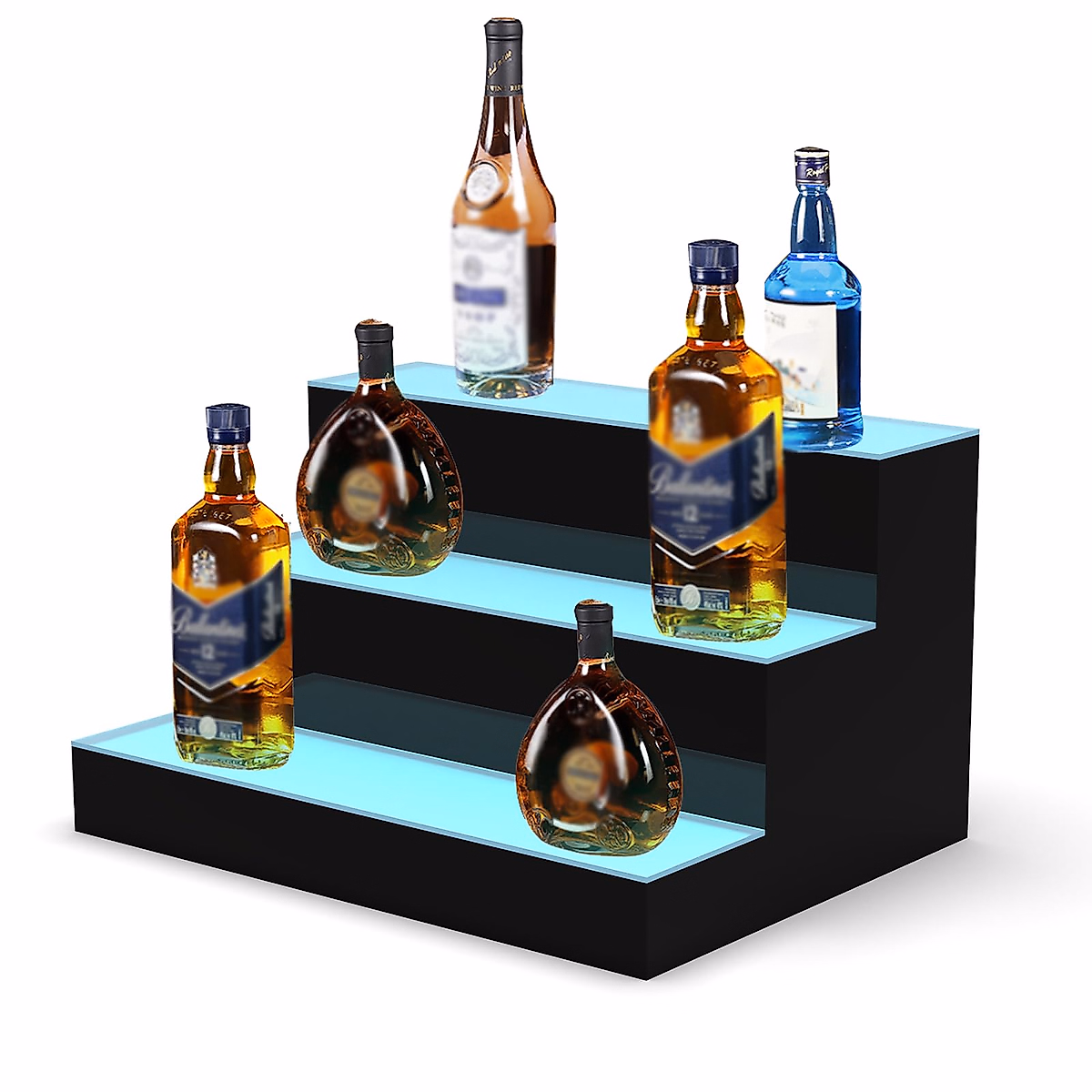 MESAILUP Acrylic LED Liquor Bottle Display Shelf 16 Inch 3 Step Detachable Acrylic Lighted Bar Shelf with RF Remote Controller for Home Commercial Bar Countertop Display Stand (3Tier,16 inch)