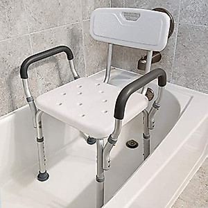 Vaunn Shower Chair Bath Seat with Padded Arms, Removable Back and Adjustable Legs, Bathtub Safety and Support Weight Up to 350 lbs