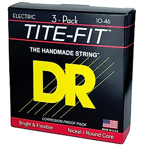 DR Strings Tite-Fit Nickel Plated Electric Guitar Strings, Medium 10-46, 3-Pack (MT-10-3PK)